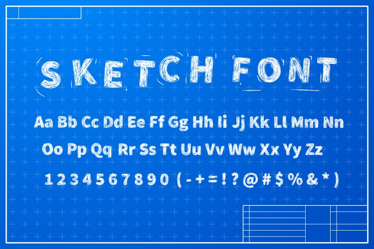 Black sketch font on blueprint layout plan with Vector Image