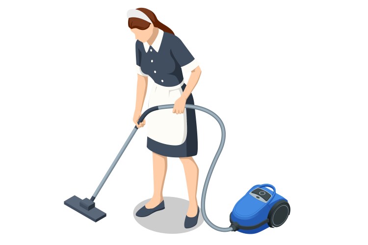 Isometric professional chambermaids cleaning floor Isometric professional chambermaids cleaning floor