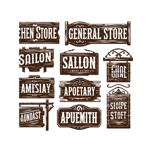 Western hand-painted store signs Royalty Free Vector Image
