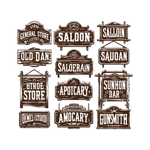 Western hand-painted store signs Royalty Free Vector Image