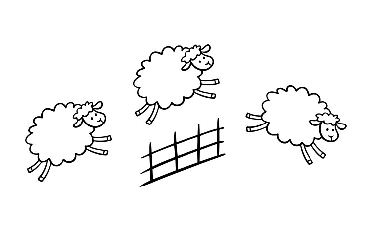 Doodle line cute sheep jumping over fence good Vector Image