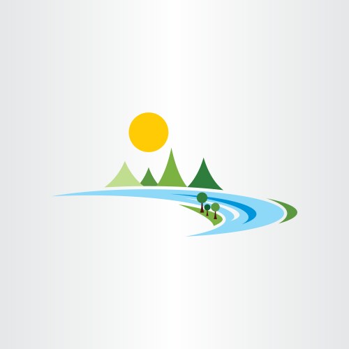 Mountain river and sun icon element symbol Vector Image