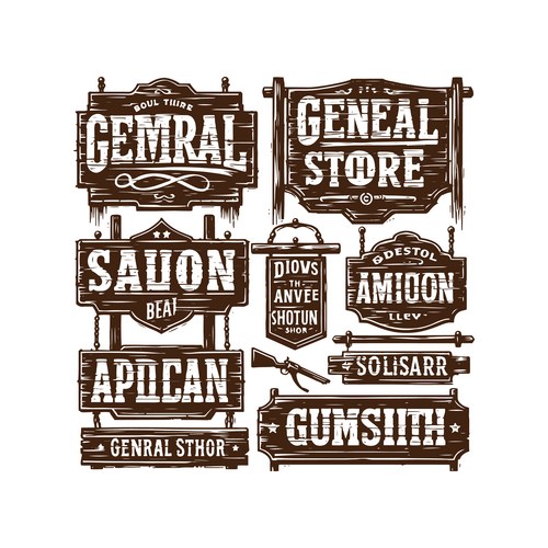 Western hand-painted store signs Royalty Free Vector Image