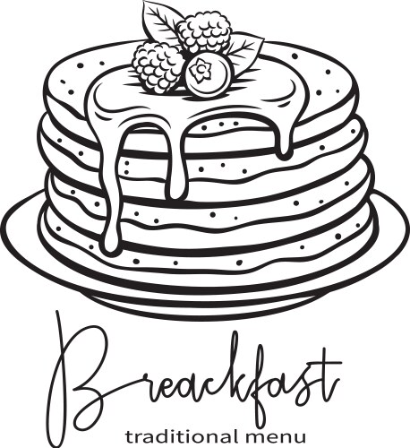 American breakfast with pancakes and coffee hand Vector Image