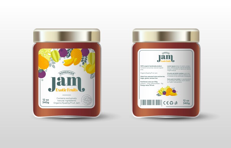Jam mango label and packaging jar with cap Vector Image