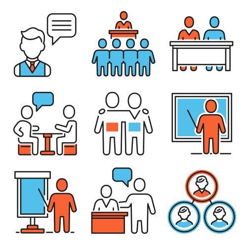 Business plan and planning icons set Royalty Free Vector