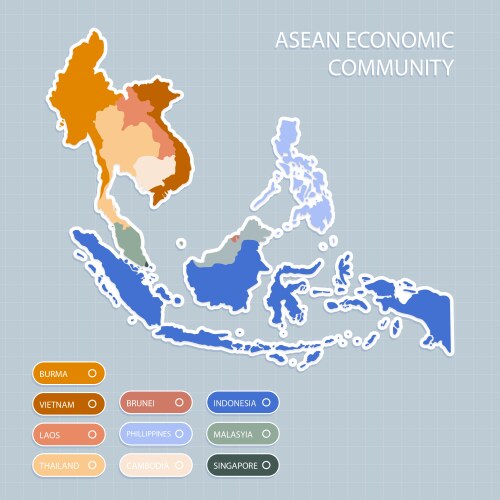 Asean map flat design Royalty Free Vector Image