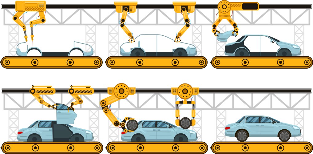 Isometric factory automated mechanised conveyor Vector Image