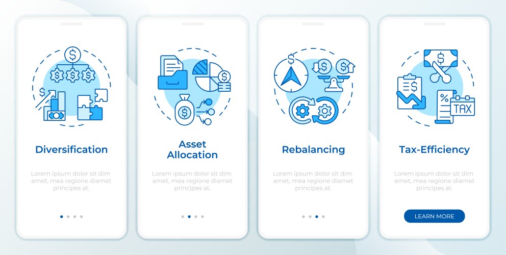Stages of portfolio management blue onboarding Vector Image