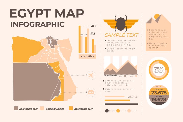 Flat design egypt map infographic Royalty Free Vector Image