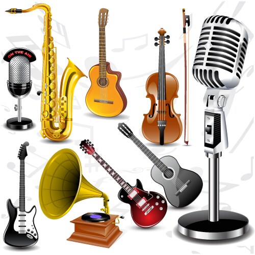 Musical instruments cartoon set Royalty Free Vector Image