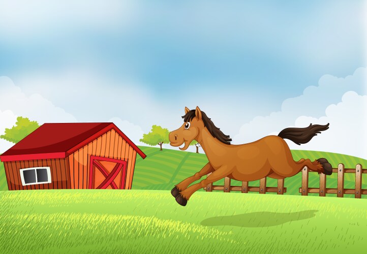Cartoon brown horse in the farm Royalty Free Vector Image