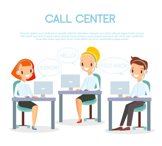 Call center concept in flat line design Royalty Free Vector