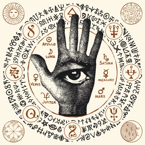 Occult round sign with a human hand Royalty Free Vector
