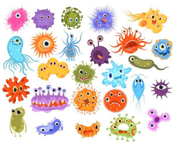Cartoon microbes and bacteria Royalty Free Vector Image