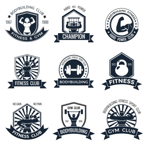 Gym badges bodybuilding stencil label fitness Vector Image
