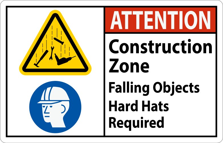 Caution sign construction zone falling objects Vector Image