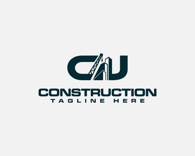 MK Construction Logo - Crane & Building Vector Image