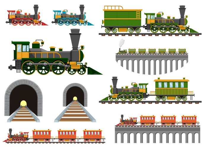 Modern and old trains collection side view Vector Image