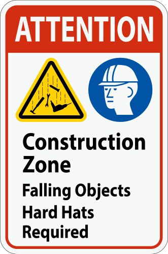 Danger sign construction zone falling objects Vector Image