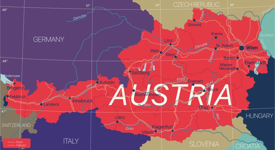 Travel map with landmarks of austria Royalty Free Vector
