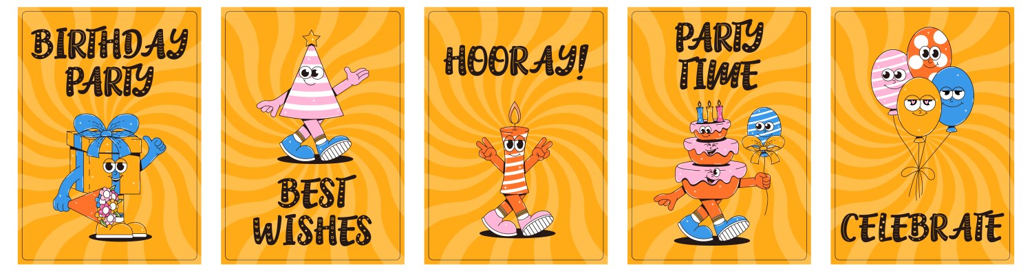 Happy birthday sticker in retro groovy style Vector Image