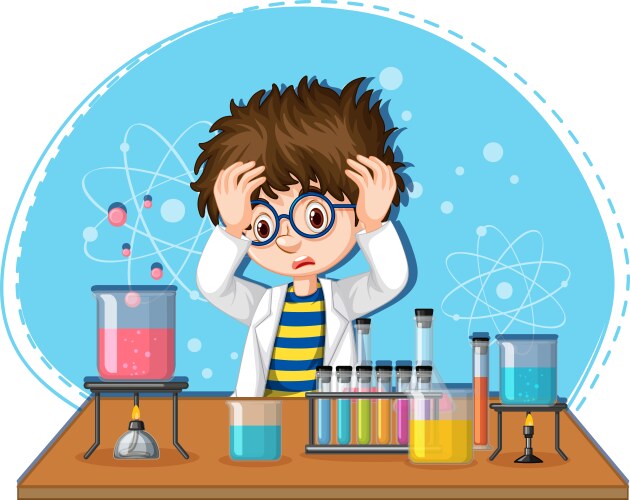 Scientist kids cartoon character with laboratory Vector Image