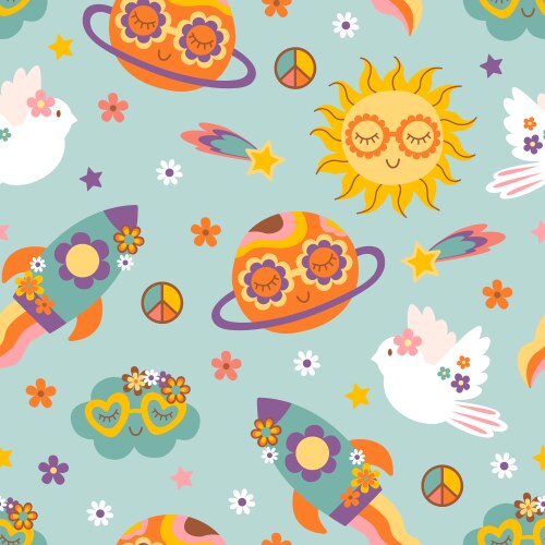 Seamless pattern with space animals Royalty Free Vector
