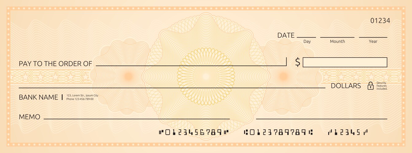 Bank Check Template - Green Guilloche Royalty Free Vector