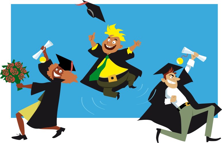 Happy graduates kids cartoon Royalty Free Vector Image