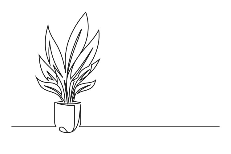 Continuous line drawing a flower in pot Royalty Free Vector