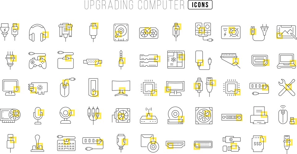 Set flat line icons upgrading computer Royalty Free Vector