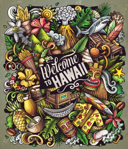 Hawaii cartoon doodles frame Royalty Free Vector Image