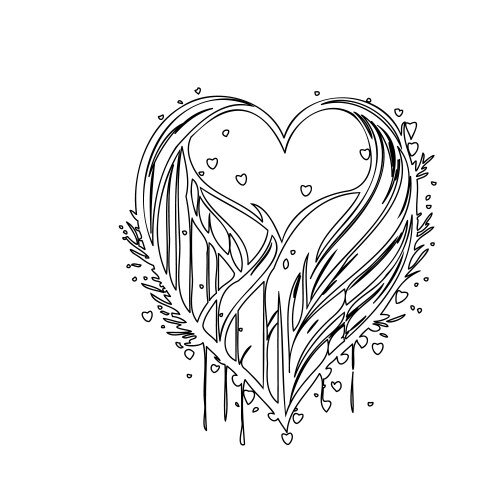 Heart paint splashes love outline sketch Vector Image