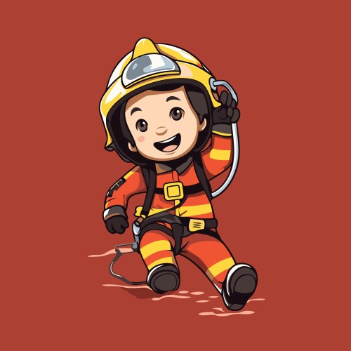 Cartoon of cute little boy firefighter or fireman Vector Image