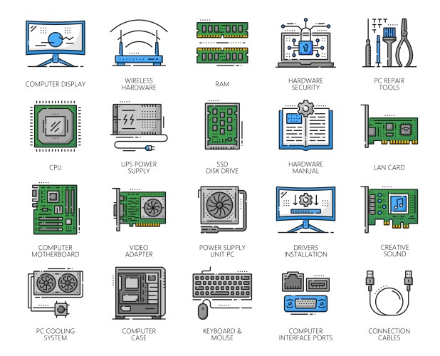 Computer Hardware & Software Icons – Royalty-Free Vector | VectorStock