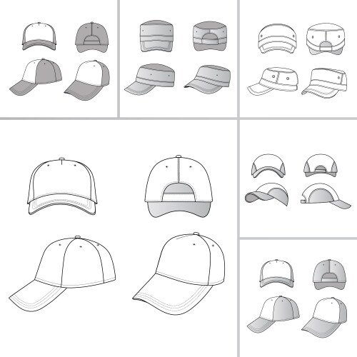 Baseball Caps Set - Front, Back, Side Views Vector Image