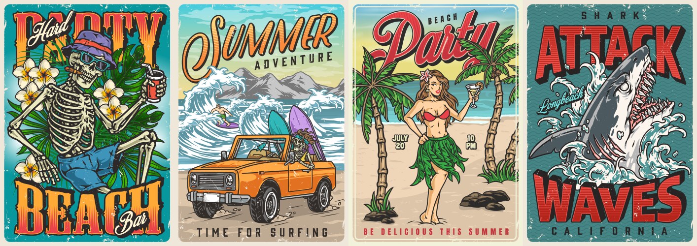 Summer beach set colorful posters Royalty Free Vector Image