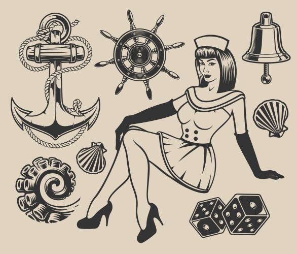 Pin-up girl with elements for design Royalty Free Vector