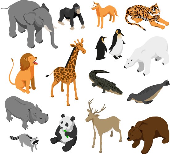 Zoo animals set Royalty Free Vector Image - VectorStock