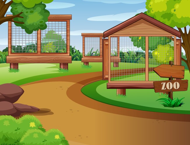 Zoo park with tree and pond Royalty Free Vector Image