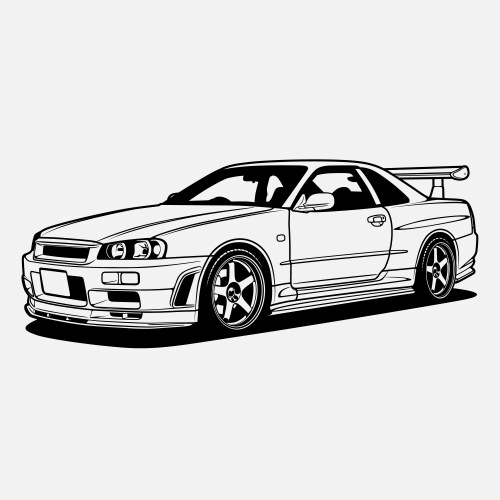 Black and white cartoon car – Royalty-Free Vector | VectorStock