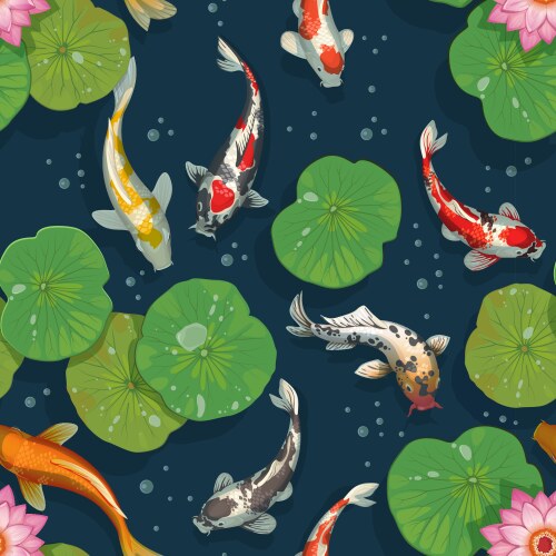 Seamless pattern with golden fish koi japanese Vector Image