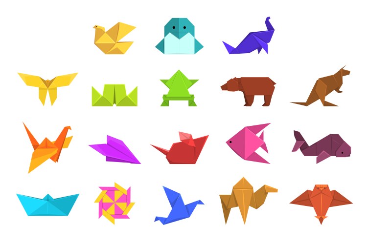 Origami animals different paper toys set Vector Image