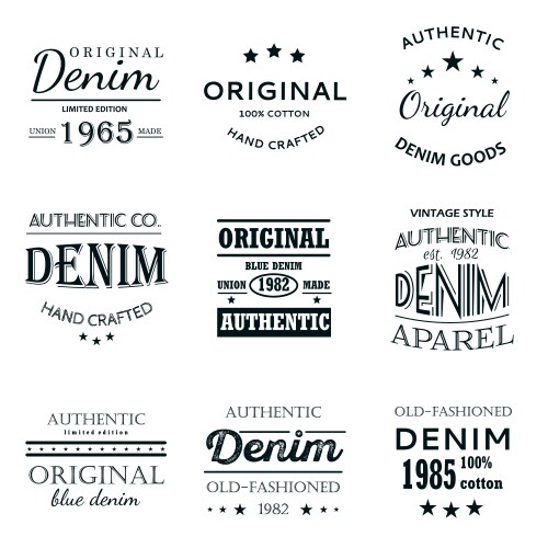 Denim typography logo emblems set Royalty Free Vector Image