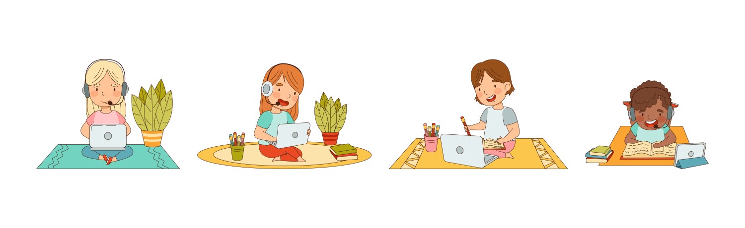 Children learn from home having remote class Vector Image