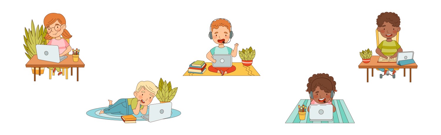 Children learn from home having remote class Vector Image