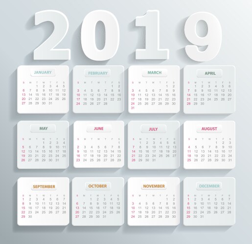 Simple Calendar 2019 Vector Images (over 4,100)