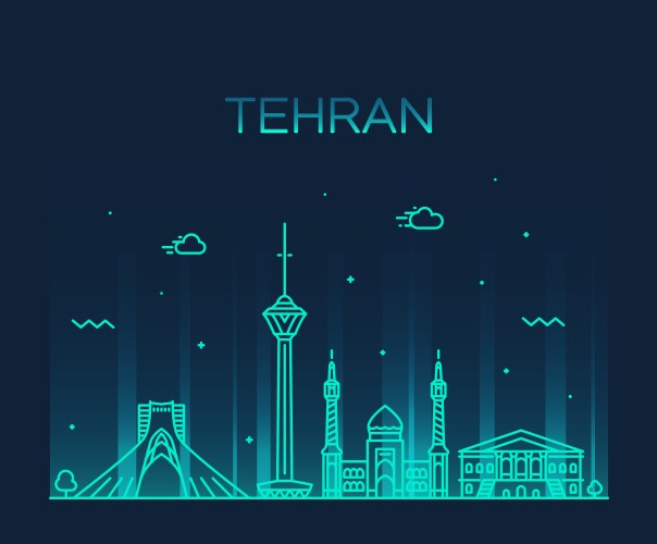 Tehran skyline iran trendy linear style Royalty Free Vector