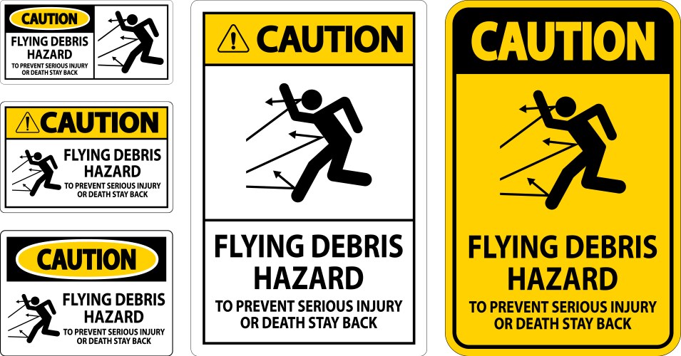 Caution sign flying debris hazard - to prevent Vector Image